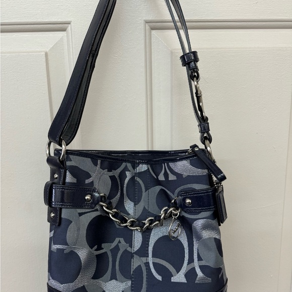 Coach | Bags | Coach Navy Blue Canvas Shoulder Bag With Silver Hardware ...
